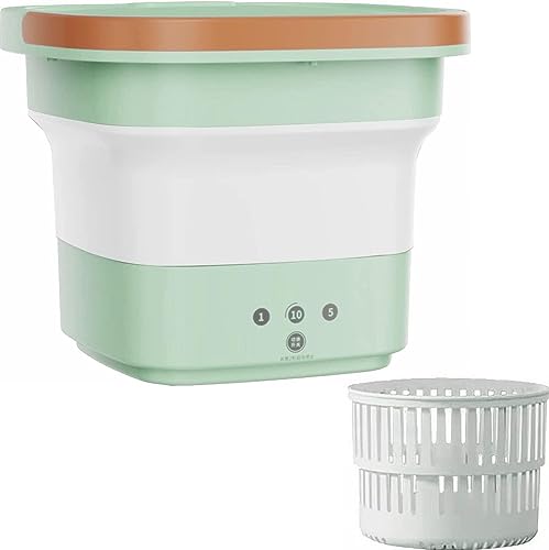 Portable Washing Machine, 6 L 3-Speed Adjustment Mini Foldable Washer with Drain Basket USB Compact Outdoor Washing Machine for Underwear, Sock, Suitable for Travel, Camping,Apartments(Green)