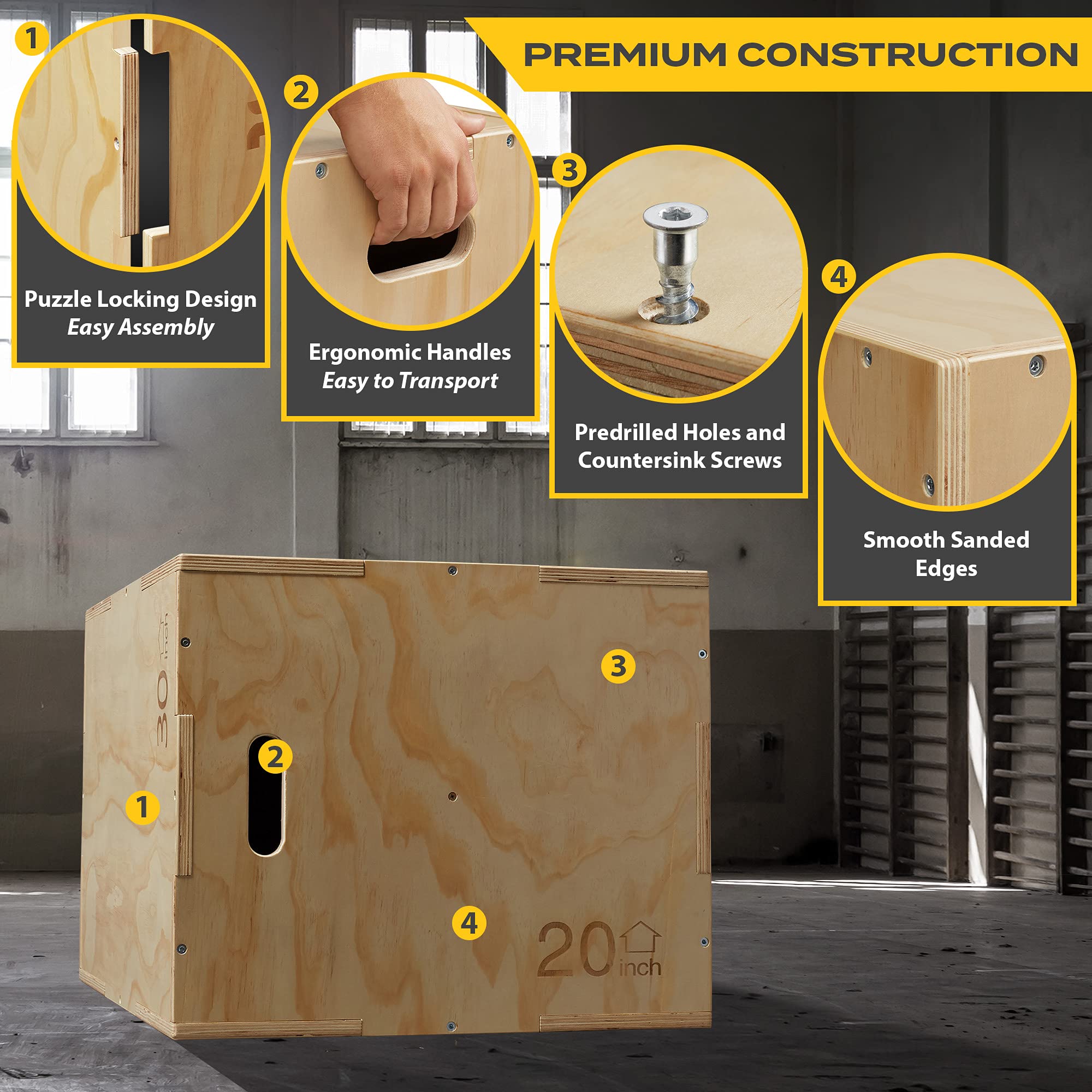 Philosophy Gym 3 in 1 Wood Plyometric Box - 30" x 24" x 20" Jumping Plyo Box for Training and Conditioning