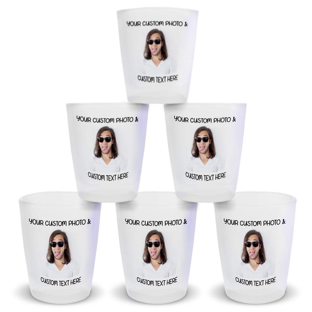 Shot Glasses Bar Accessories Custom Personalized Photo Picture & Text Alcohol Bar Supplies Set of 6 Ceramic 2 Oz