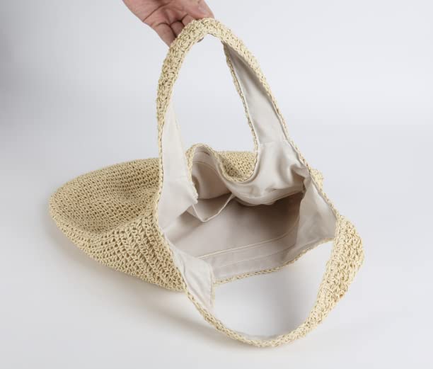 VSERETLOON Vegetable Basket Straw Bag Rattan Bag Hand-Woven Bag Straw Bag One-Shoulder Handbag,Khaki,As Shown