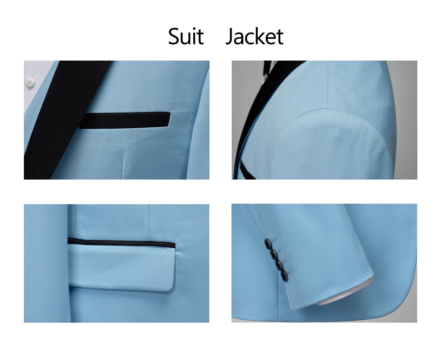 Mens 3 Piece Suit Slim Fit Dress Tux Suits for Men Solid Color Wedding Classic Tuxedo Set US Size M Light Blue