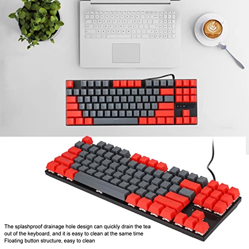 Yoidesu Mechanical Gaming Keyboard, 87 Keys 26 RGB Backlit USB Wired Keyboard Waterproof with Blue Switches for Win ME, for Win2000, for Win XP, for Vista, for Win7, for Win8, for Win10(Gray and Red)