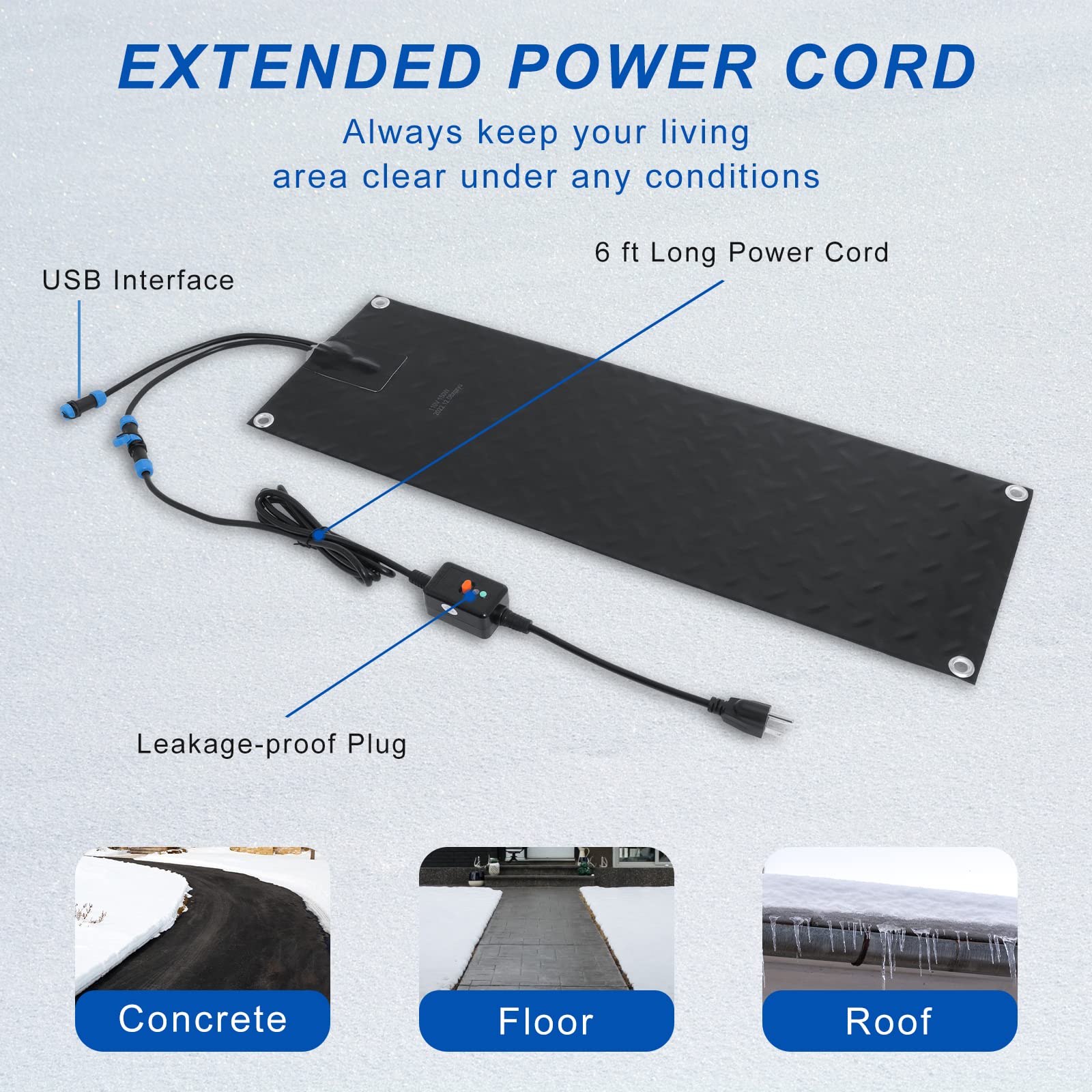 Snow Melting Walkway Mat πΌπππππ
ππ
10βπ 30β πΊπππ π΄ππππππ π΄πππ Melting Speed Heated Outdoor Mats for Winter Stairs No-Slip Rubber Heated Driveway Pad 10βx 30β