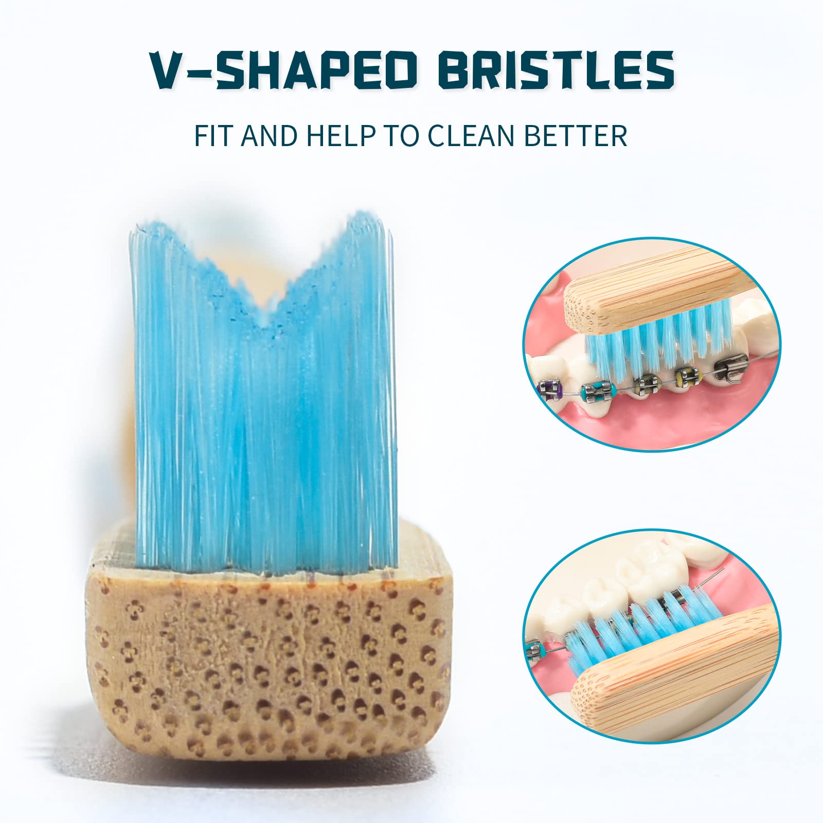 Y-Kelin Bamboo V-Shaped Orthodontic Toothbrush，Eco Friendly Bamboo Toothbrush（3pcs） Soft Bristle Toothbrush (Pink Soft)