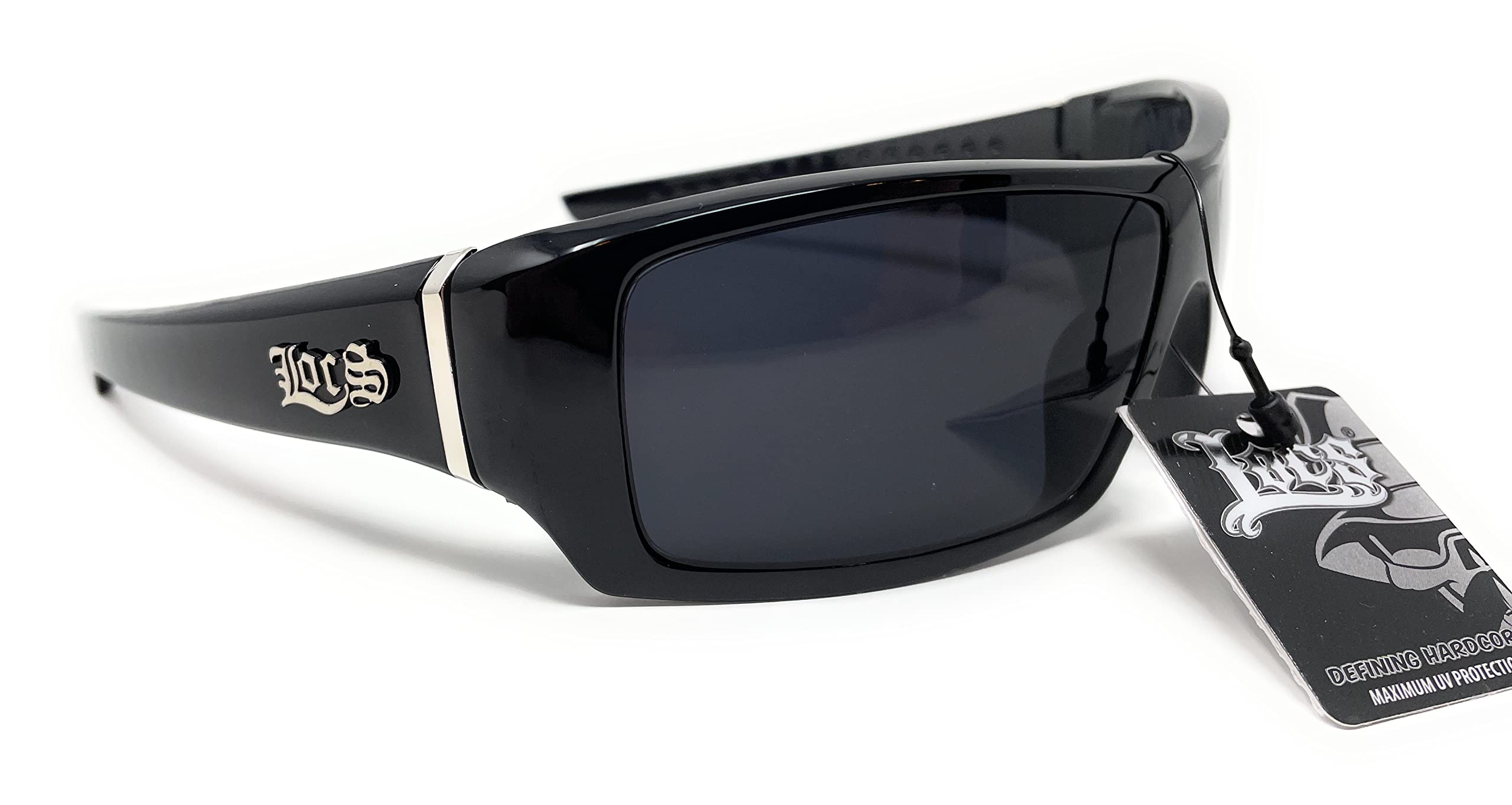 Locs Men's Rectangular Hardcore Black Wrap 63mm Sunglasses (Cursive Logo)