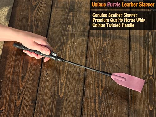 Piece Set 18" Gold and Purple Riding Horse Crop | Genuine Leather Jump Bat Top | Black Faux Handle