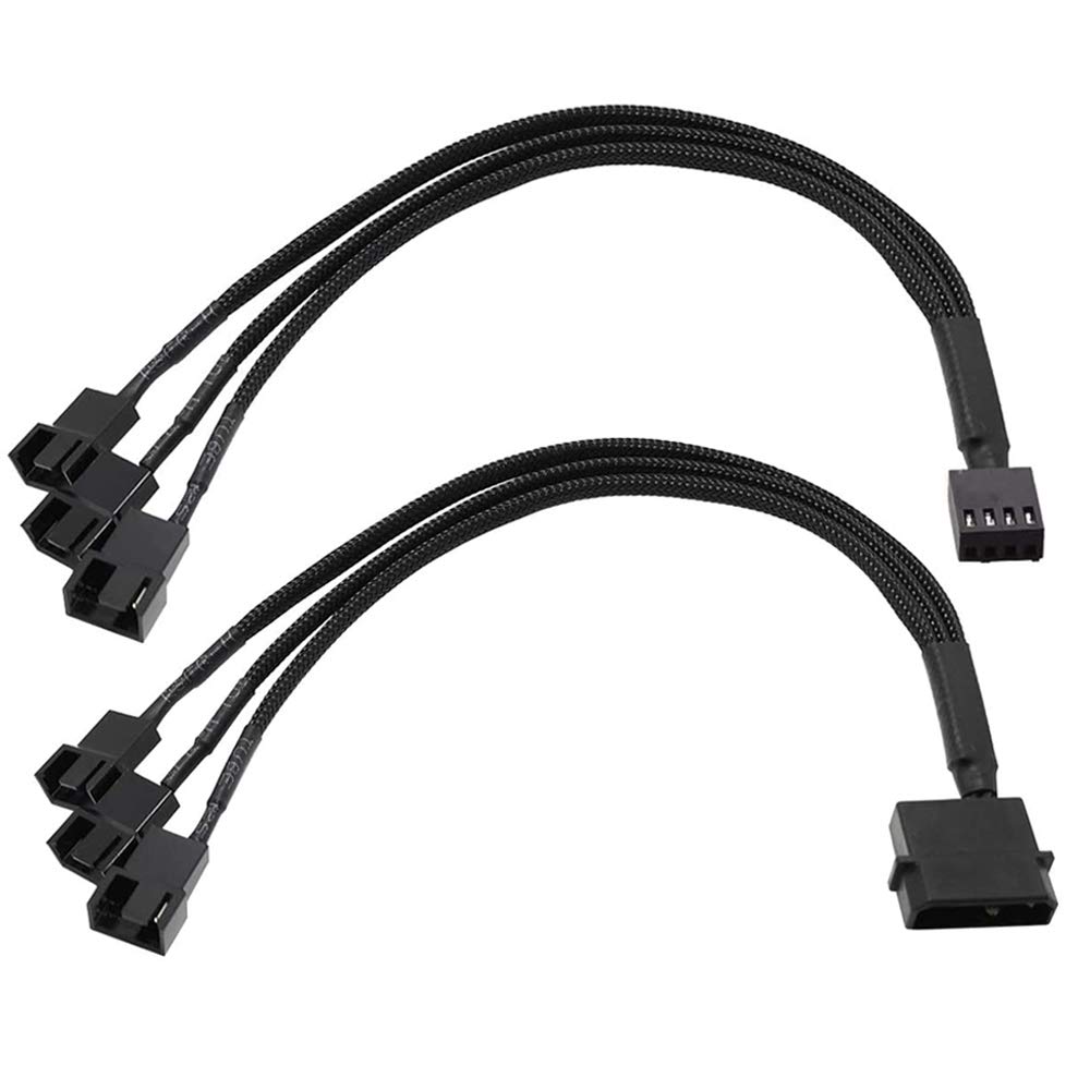 Nscy 2PCS 4 Pin PWM Fan Extension Cable and 4-Pin IDE to 3X 4-Pin Fan Connector, Sleeved Braided Y Splitter, for Computer PC 4 Pin Fan Extension Power Cable, Cooling Fans Cable