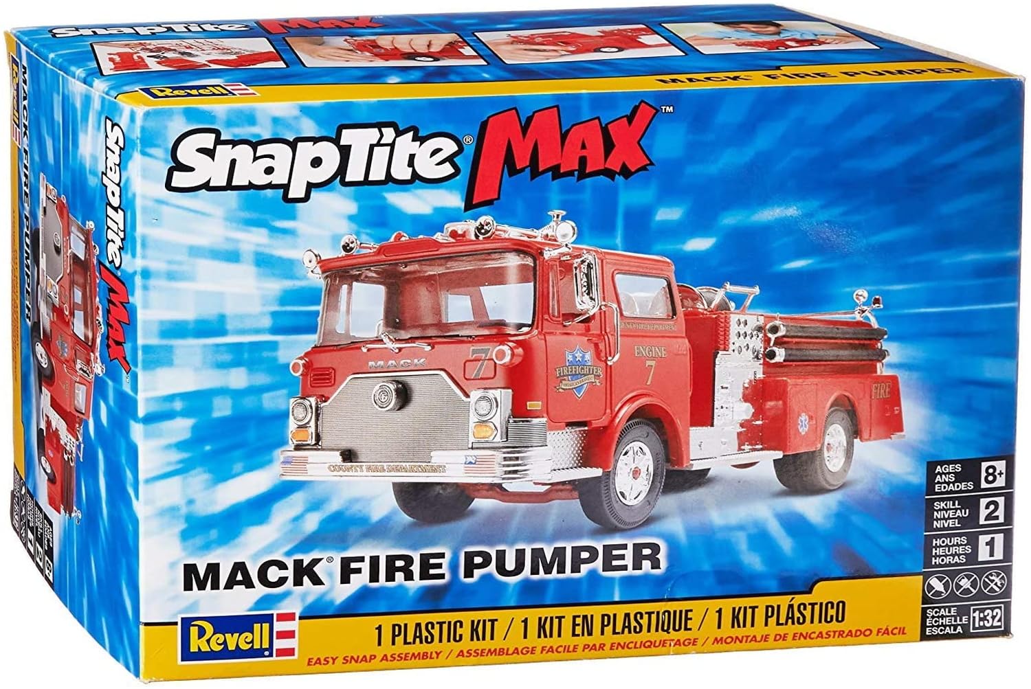 Revell SnapTite 85-1225 Mack Fire Pumper 1:32 Scale 60-Piece Skill Level 2 Model Building Fire Truck Kit