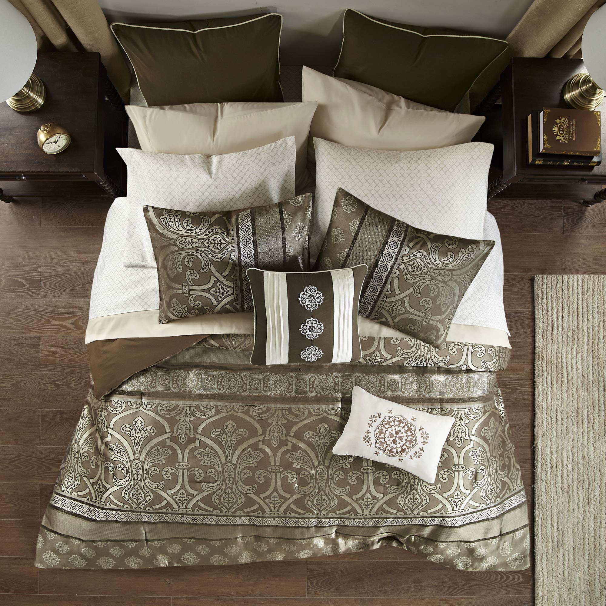 Madison Park - MPE10-796 Essentials Zara 16 Piece Jacquard Complete Bedding 2 Sheet Sets, King, Brown