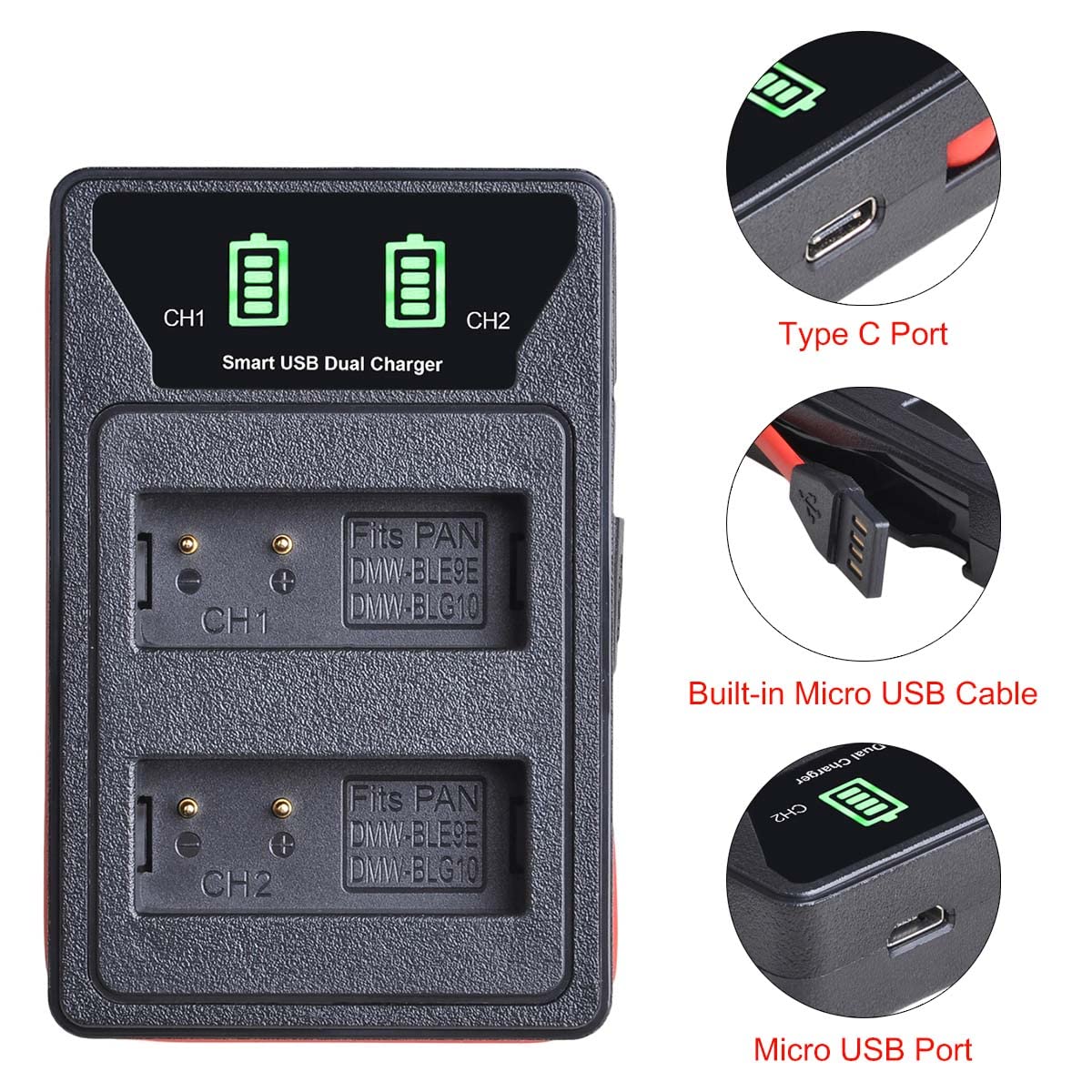 Pickle Power DMW-BLG10 DMW-BLG10PP DMW-BLE9 Battery and Charger for Panasonic Lumix DMC-GX7 DC-GX9 DMC-GX85 DMC-GF5 DMC-GF6 DMC-GF3 DC-ZS80 DMC-ZS60 DMC-LX100 DC-ZS200 DC-ZS70 DMC-GX80