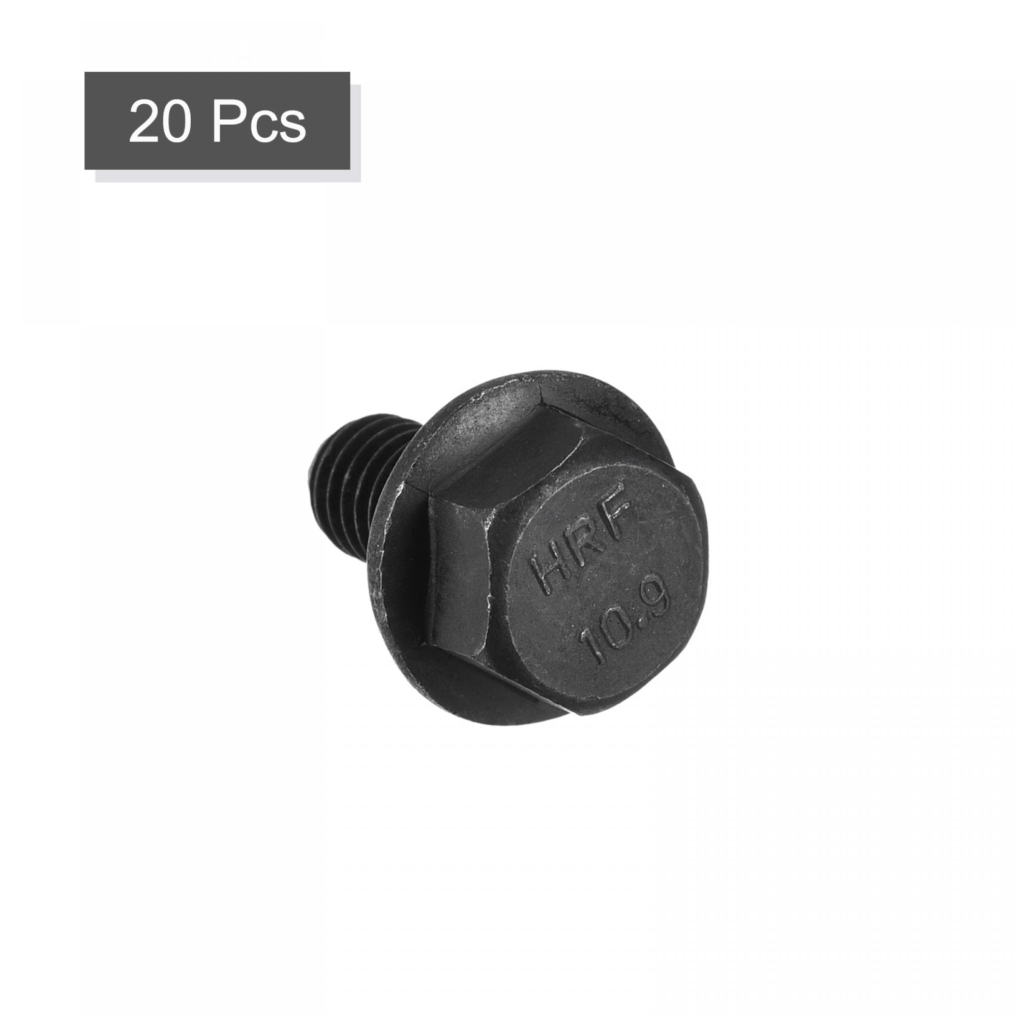 uxcell Metric M6x12mm Hex Flange Bolts, 20pcs 10.9 Grade Carbon Steel Hexagon Head Screws