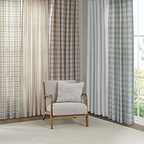 Madison Park Anaheim Cabin Plaid Curtain Window, Thermal Insulated Fleece Lining, Living Room Decor Light Blocking Drape for Bedroom, 1-Single Panel Pack, 50" x 95", Rod Pocket, Brown