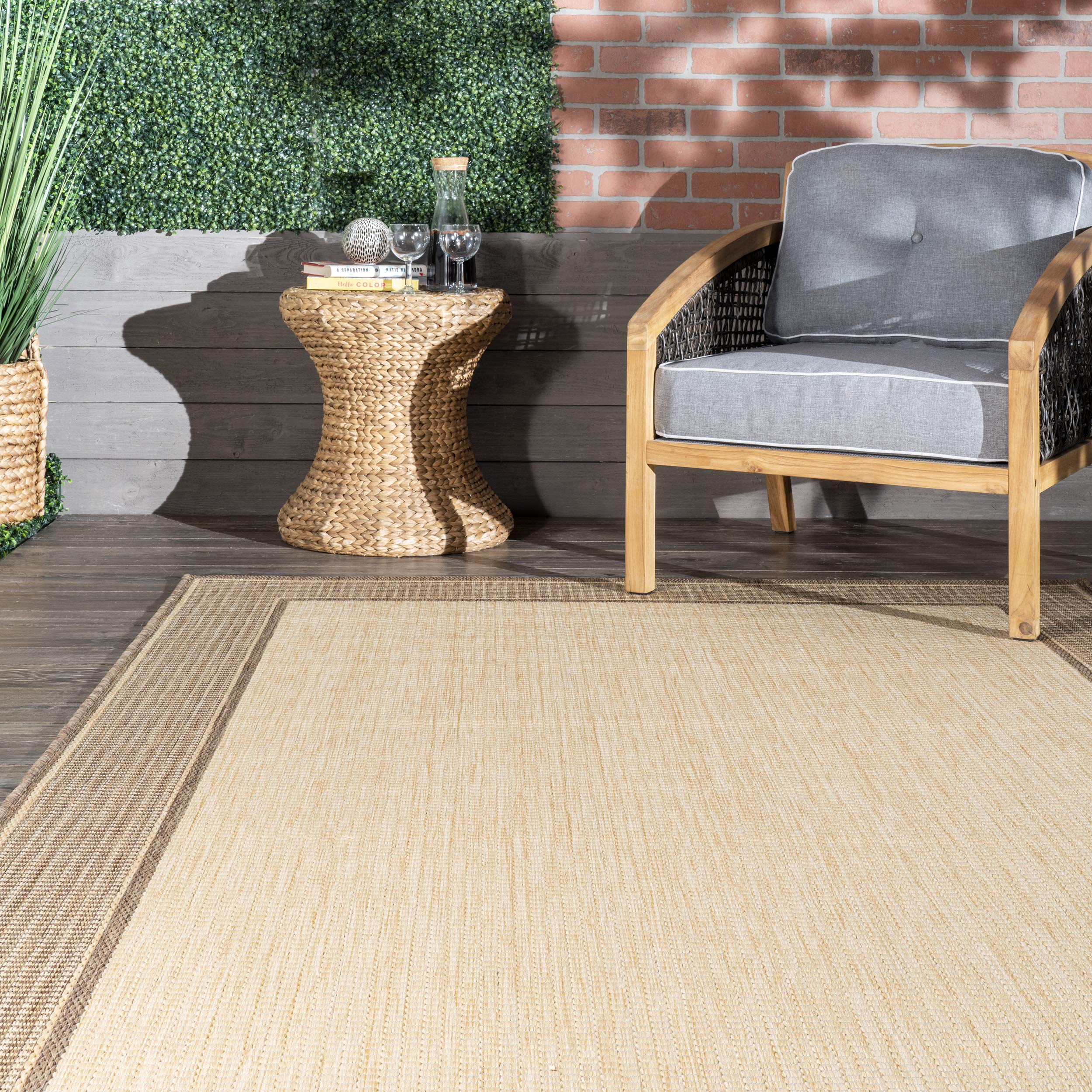 nuLOOM Gris Bordered 3x5 Indoor/Outdoor Accent Rug for Living Room Patio Deck Front Porch Entryway Kitchen, Beige/Tans