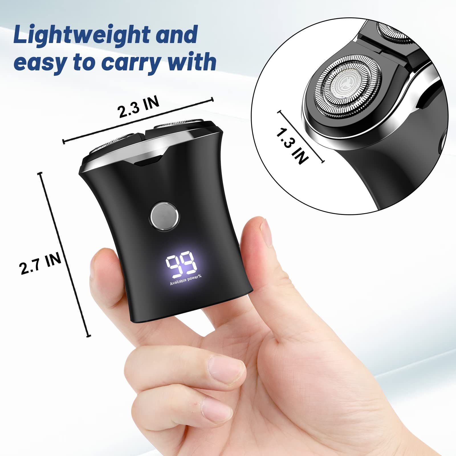 Mini Portable Electric Travel Shaver - Pocket Size Washable USB Rechargeable Shaving Razor - Cordless & Compact Small Rotary Shavers- Wet & Dry Waterproof Mini-Shave for Men Teen Boys Face (Black)