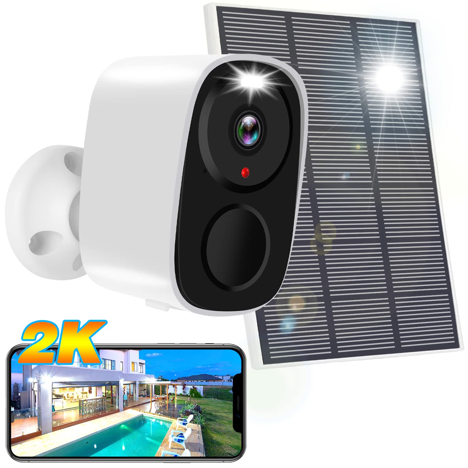 Weochi Security Camera Wireless Outdoor with Solar Panel Cameras for Home Security, 1080P Camera with Color Night Vision, PIR Human Detection, AI Dectection, IP66 Waterproof, SD Card/Cloud Storage