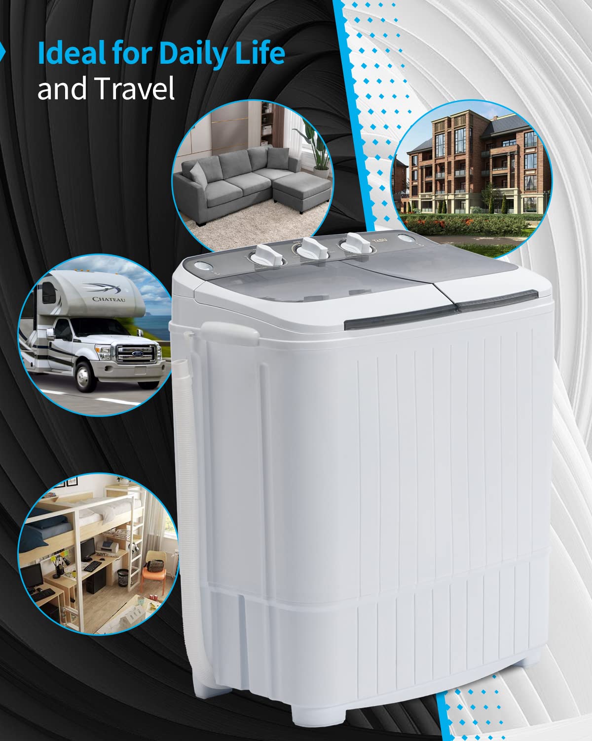 Portable Washing Machine, 2 in 1 Washer Machine, Twin Tub Washing and Spining Combo Machine, 17.6LBS Portable Washer for Apartment, Dorms, RVs, Camping and More (Grey)