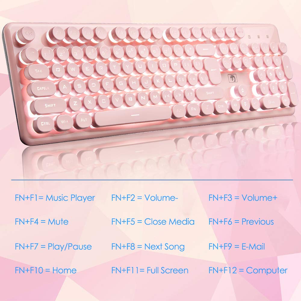 Pink Wireless Gaming Keyboard and Mouse Wired Headphones and Mice pad Backlight Bundle 2.4GHz Rechargeable Retro Keyboard and Rainbow Blacklit Mouse with 3D Stereo Gaming Headset for Laptop, PC