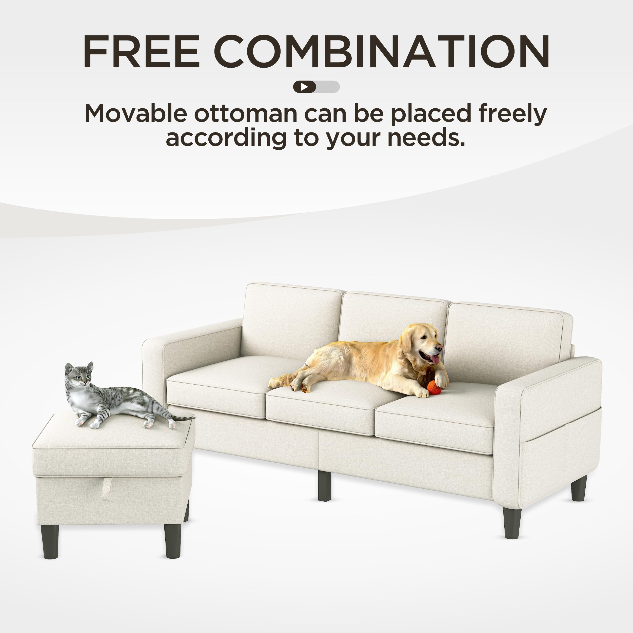 Yattem 78'' Convertible Sectional Sofa Couch:Beige L-Shaped Couches for Living Room with Reversible Chaise—3-Seat Modern Linen Sectional Couches for Living Room/Apartment/Studio/Small Space