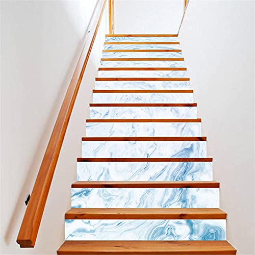 Master_GGG 13 Pcs 1 Set 3D Blue Quicksand Stair Stickers Self-Adhesive Wall Stair Stickers for Home Decoration, Waterproof Stair Mural, Stair Decor Mural 100cm X 18cm