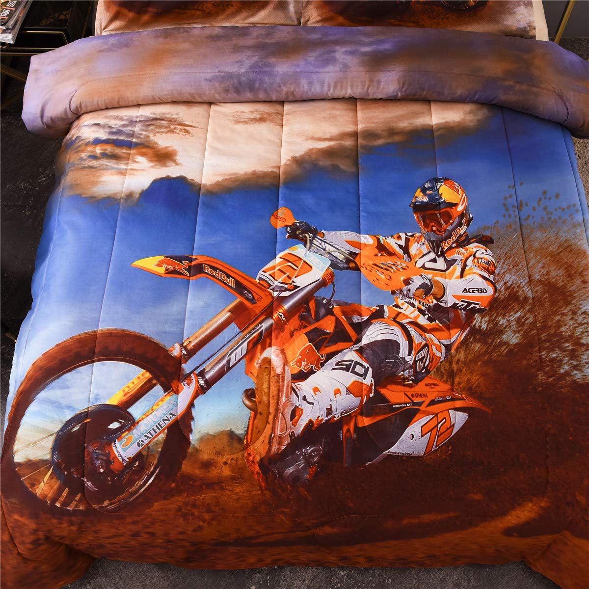NTBED Extreme Sport Comforter Set Full Motorcycle Off-Road Printed Reversible Quilt Motocross Dirt Bike Teens Boys Bedding Sets (Blue, Full)
