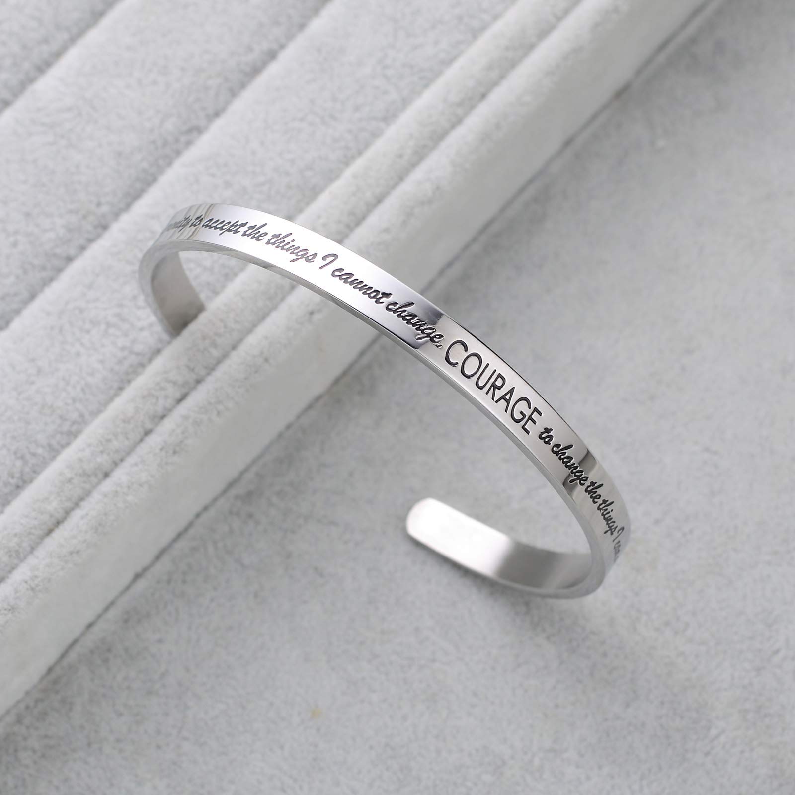 LIUANAN Inspirational Bracelets for Women Men, Engraved Personalized Cuff Bangle Stainless Steel Jewelry Gifts with Message