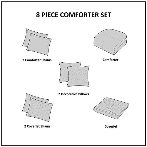 Madison Park Marina Comforter Quilt Combo Set - Modern Luxury Design, All Season Down Alternative Bedding, Matching Shams, Decorative Pillows, King/Cal King(104"x92") Seersucker Blue 8 Piece