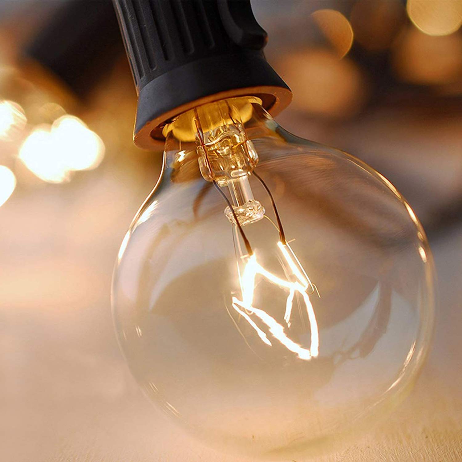 LEDESIGN 25-Pack G40 Incansedent String Light Bulbs, 5 Watt G40 Globe Light Bulbs, G40 Clear Replacement String Light Bulbs with Candelabra Screw Base, Fits E12 and C7 Sockets, Indoor-Outdoor Use
