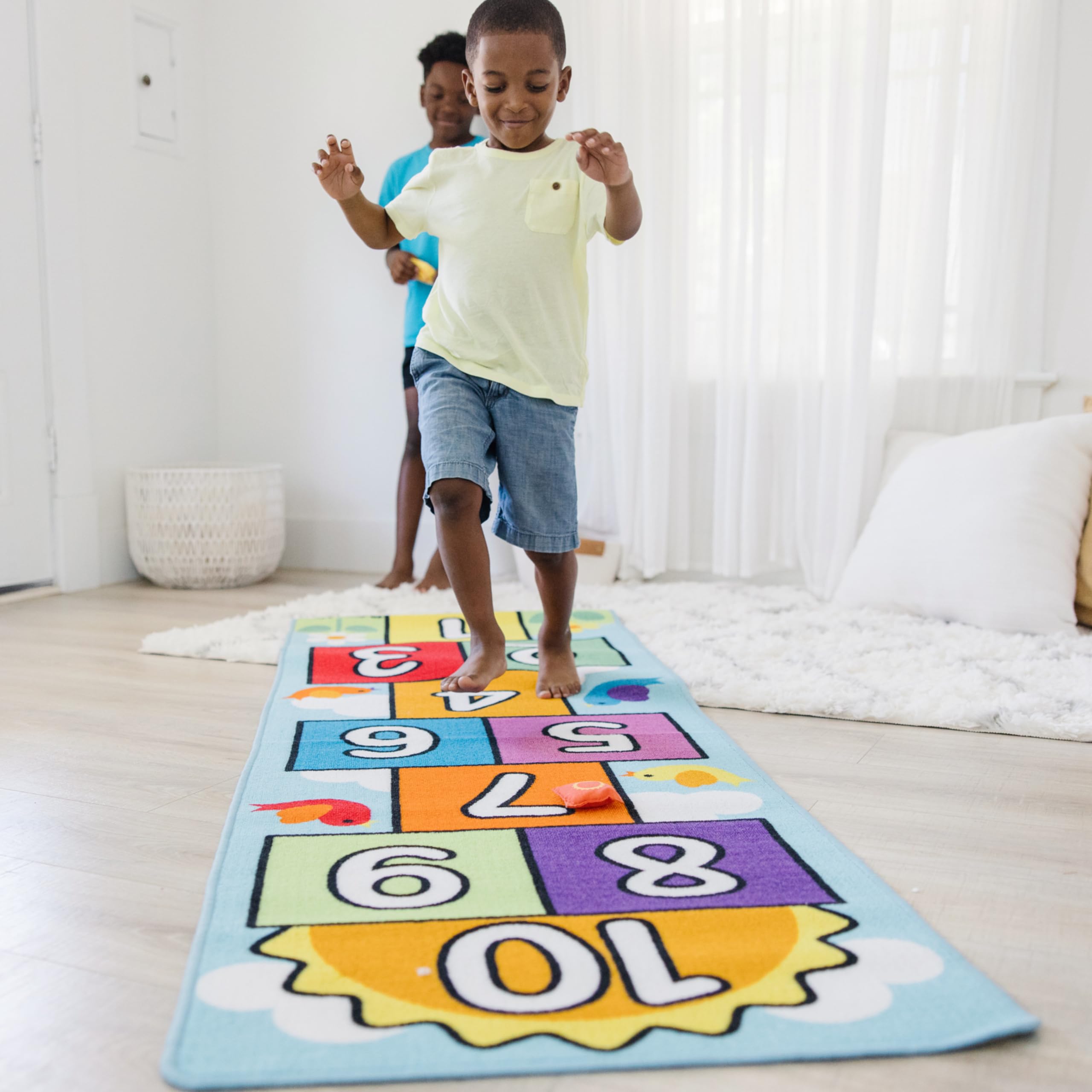 Melissa & Doug Hop & Count Hopscotch Rug (Play Space & Room Decor, Skid-Proof Backing, 27β H x 5.5β W x 5.5β L) - Classic Hopscotch Rug For Kids