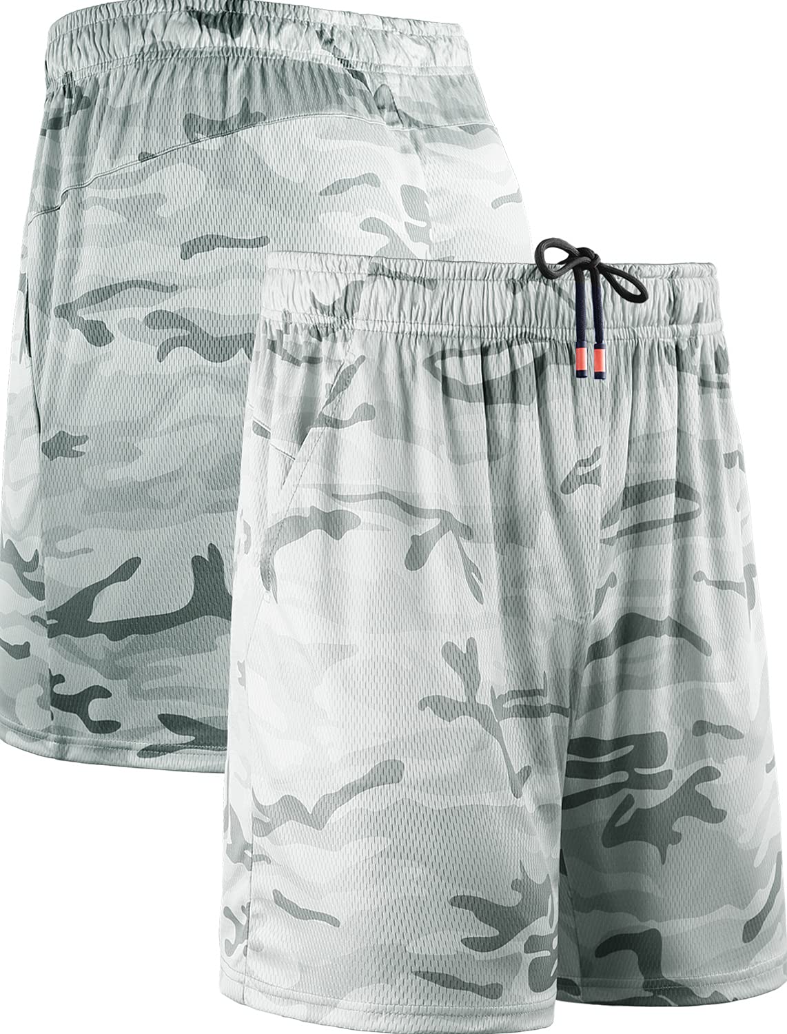 NELEUS Men's Running Shorts 7 inch Camo Workout Athletic Shorts with Pockets,6002,One Piece of Light Grey,2XL