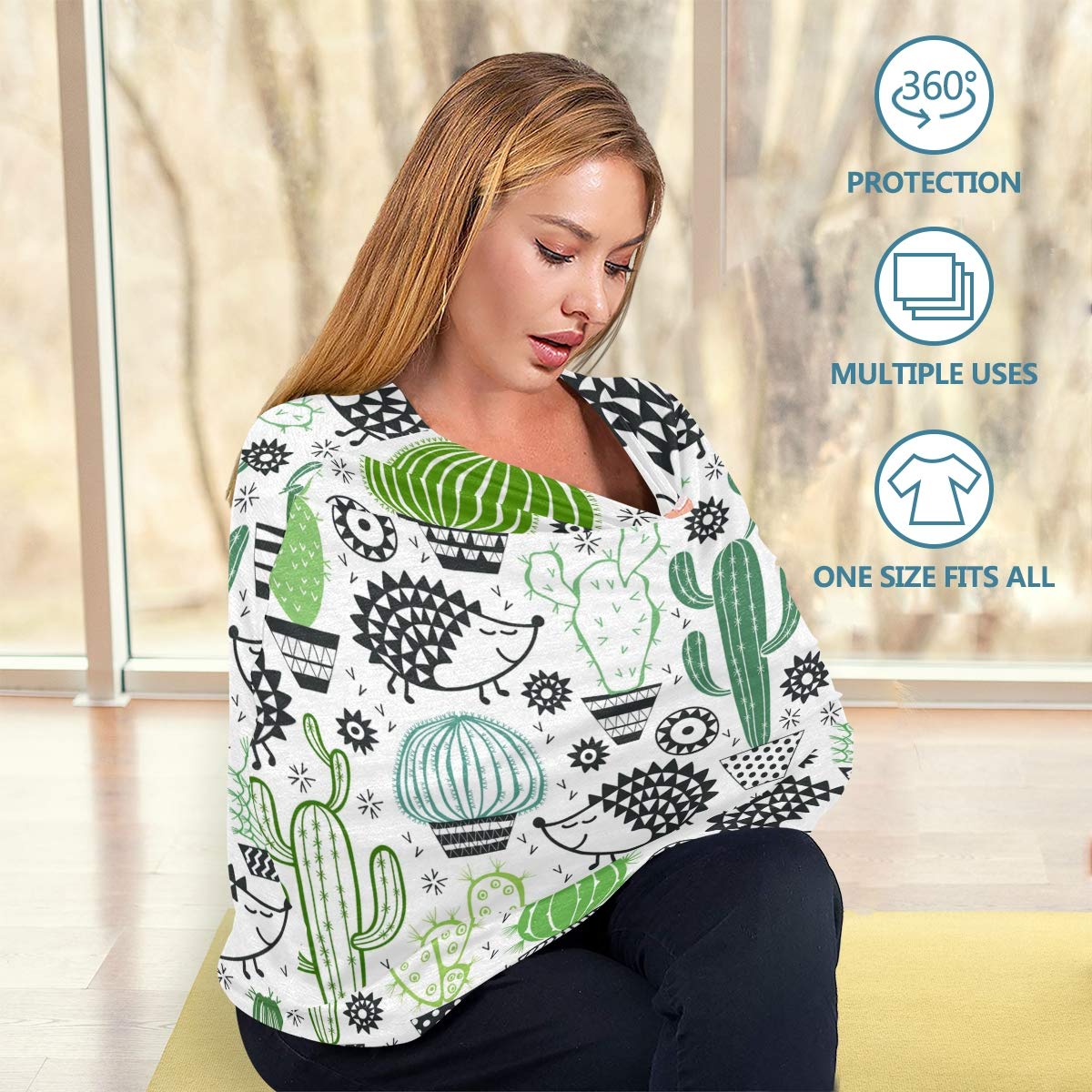 Nursing Cover Breastfeeding Scarf Hedgehogs & Cactus- Baby Car Seat Covers, Stroller Cover, Carseat Canopy (a)
