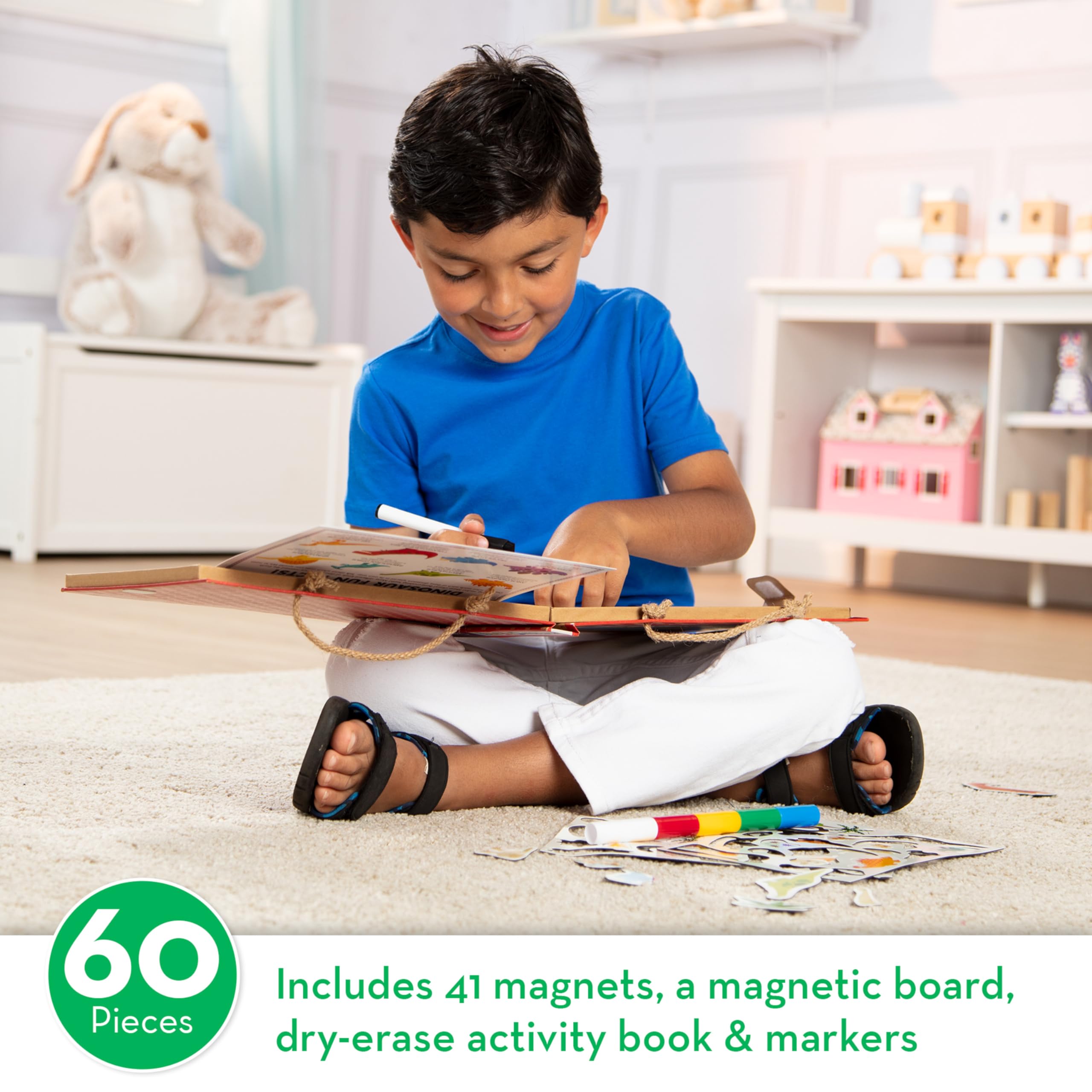 Melissa & Doug Natural Play: Play, Draw, Create Reusable Drawing & Magnet Kit β Dinosaurs (41 Magnets, 5 Dry-Erase Markers)