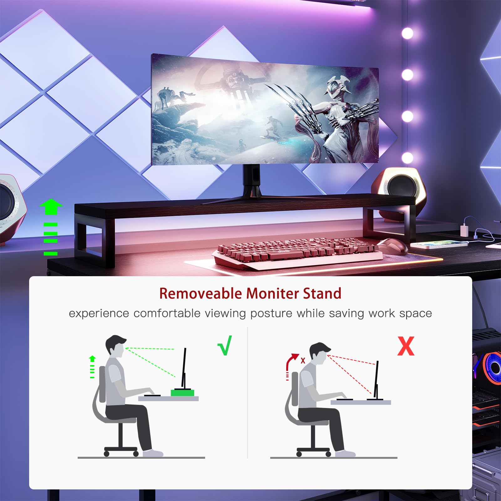 LIVEHOM L Shaped Desk with Power Outlets & LED Lights, Computer Desk with Drawers & Shelves, Corner Desk Gaming Desk Home Office Desk