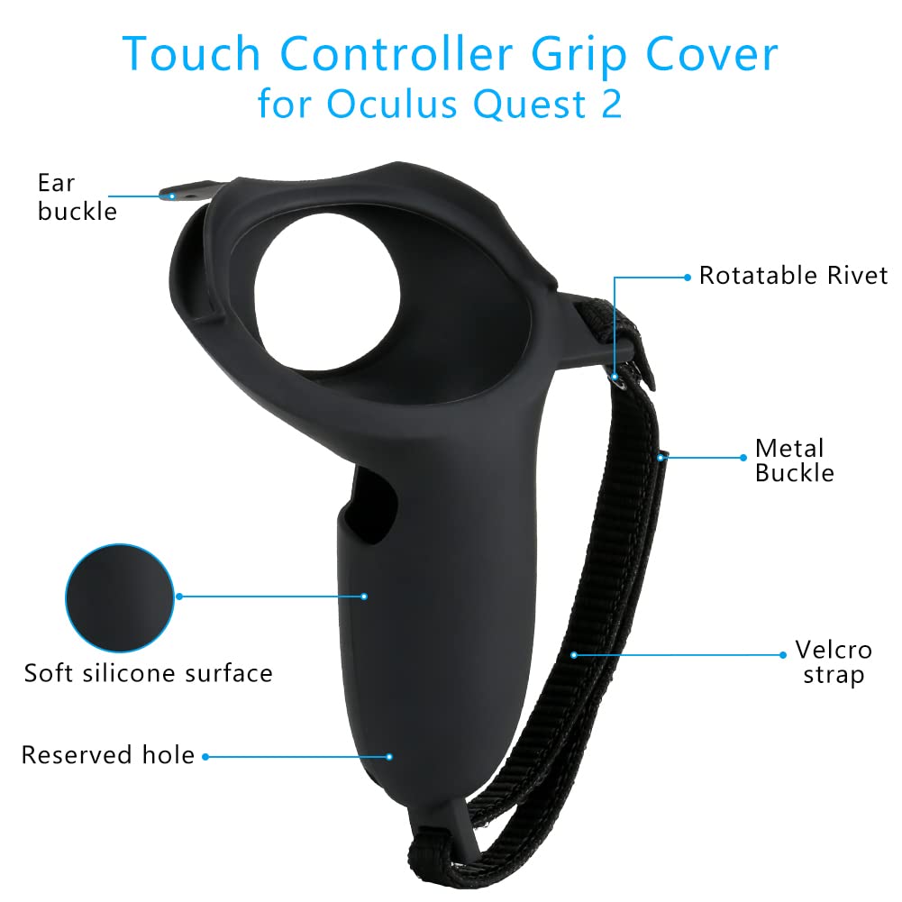 Riokko Oculus Quest 2 Controller Grips VR Handle Protector Anti-Slip and Anti-Fall Protective Silicone Sleeve Adjustable Wrist Strap for Oculus Quest 2