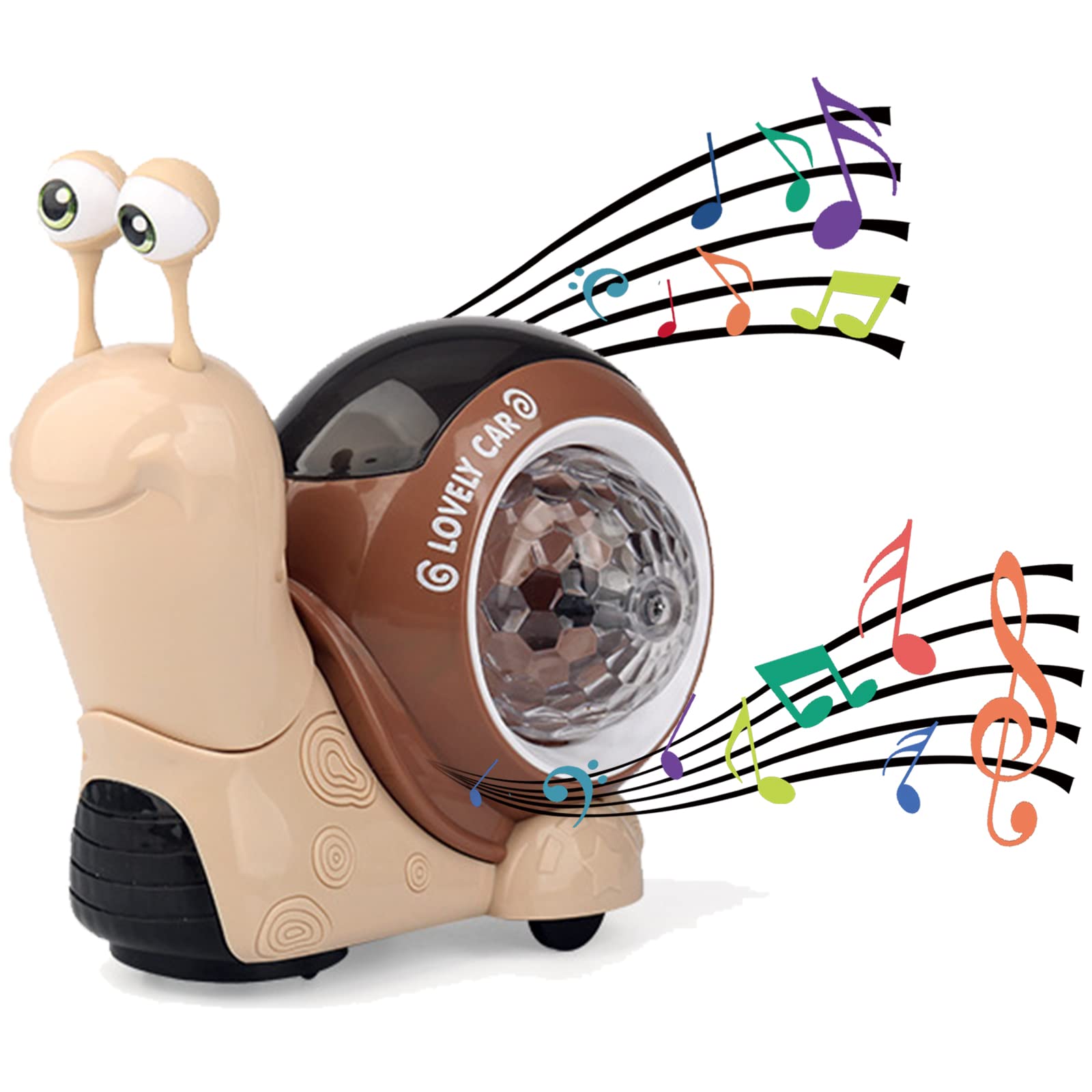 Snail Baby Toys, with Music and Dazzling Lights Crawling Snail Baby Toys, Automatic Obstacle Avoidance, Interactive Toys, Brown