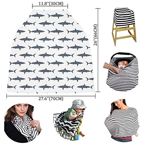 Nursing Cover Carseat Canopy, Ocean Shark Silhouette Soft and Breathable Stroller Covers for Breastfeeding Infants, Ocean Fish Decor Multiuse-Nursing Scarf,Stretchy Babysitting Scarf