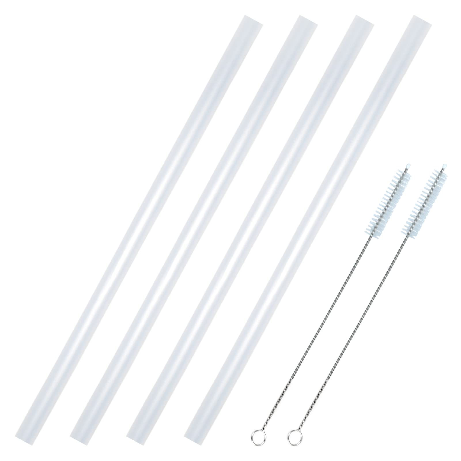 Replacement Reusable Straws for BuildLife 1/Half Gallon Water Bottle 128oz/64oz - 4 Set 10'' Long,Outer Diameter 0.374'' Cut Short to Fit Bottles,with 2 Cleaning Brush