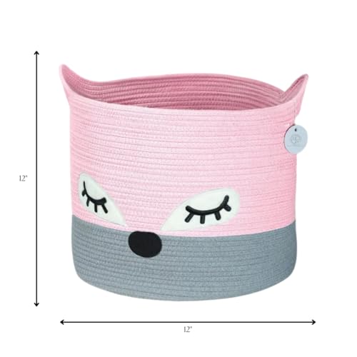 Pink Fox Basket Baby Hamper Nursery Storage Kids Nursery Laundry Basket Rope Baskets with Handles Pink Laundry Basket Small Laundry Baskets Woven Baskets for Storage Baby Laundry Basket Easter Basket