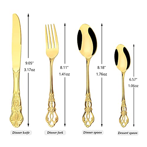 Snplowum Royal 24-piece Gold Mirror Silverware Dinnerware, 18/10 Stainless Steel Luxury Flatware Service For 6 Tableware Ideal For Wedding Home Restaurant, Dishwasher Safe