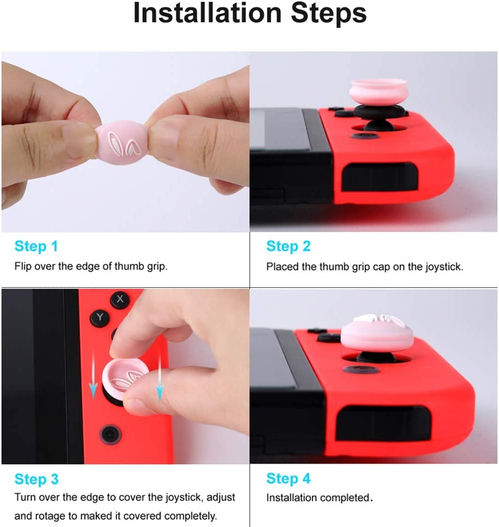 Thumb Grip Joystick Caps for Nintendo Switch/OLED/Lite Console, Cute Cat Paw Shape Kawaii Silicone Joystick Cover Replacement Thumb Grip Covers for Joycon Switch Controller - Pink & Blue, 2 Pairs
