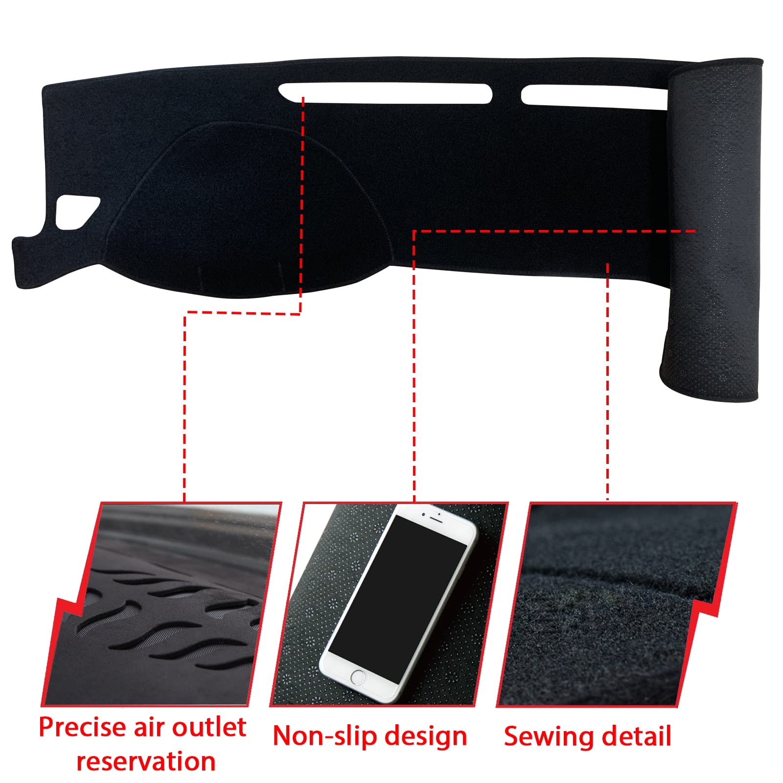 NUBOXES Dashboard Dash Board Cover Mat Pad Carpet Non-Slip Custom Compatible with Toyota Tacoma 2016 2017 2018 2019 2020 2021 Protector Sunshield (Black Trim)