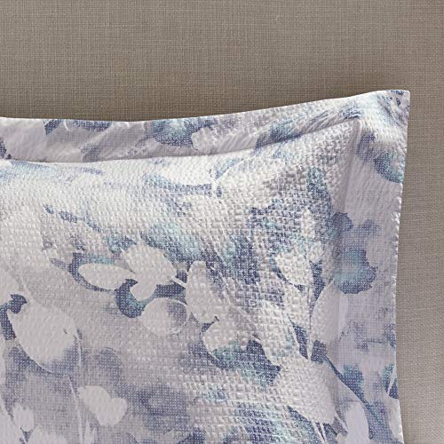 Madison Park Erica Comforter Quilt Combo Set - Modern Luxury Design, All Season Down Alternative Bedding, Matching Shams, Decorative Pillows, Full/Queen(90"x90"), Floral Blue 8 Piece