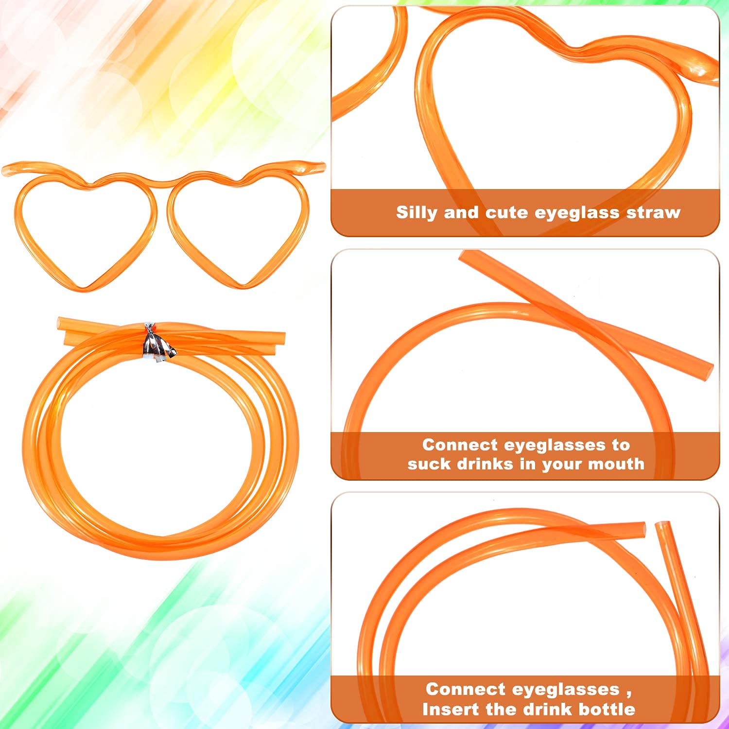 Silly Straws Glasses Straws 10 Sets, Crazy Straw Fun Heart Drinking Straws for Kids, Curly Round Funny Straws for Children Adult Party Game Straw Create a Fun Party