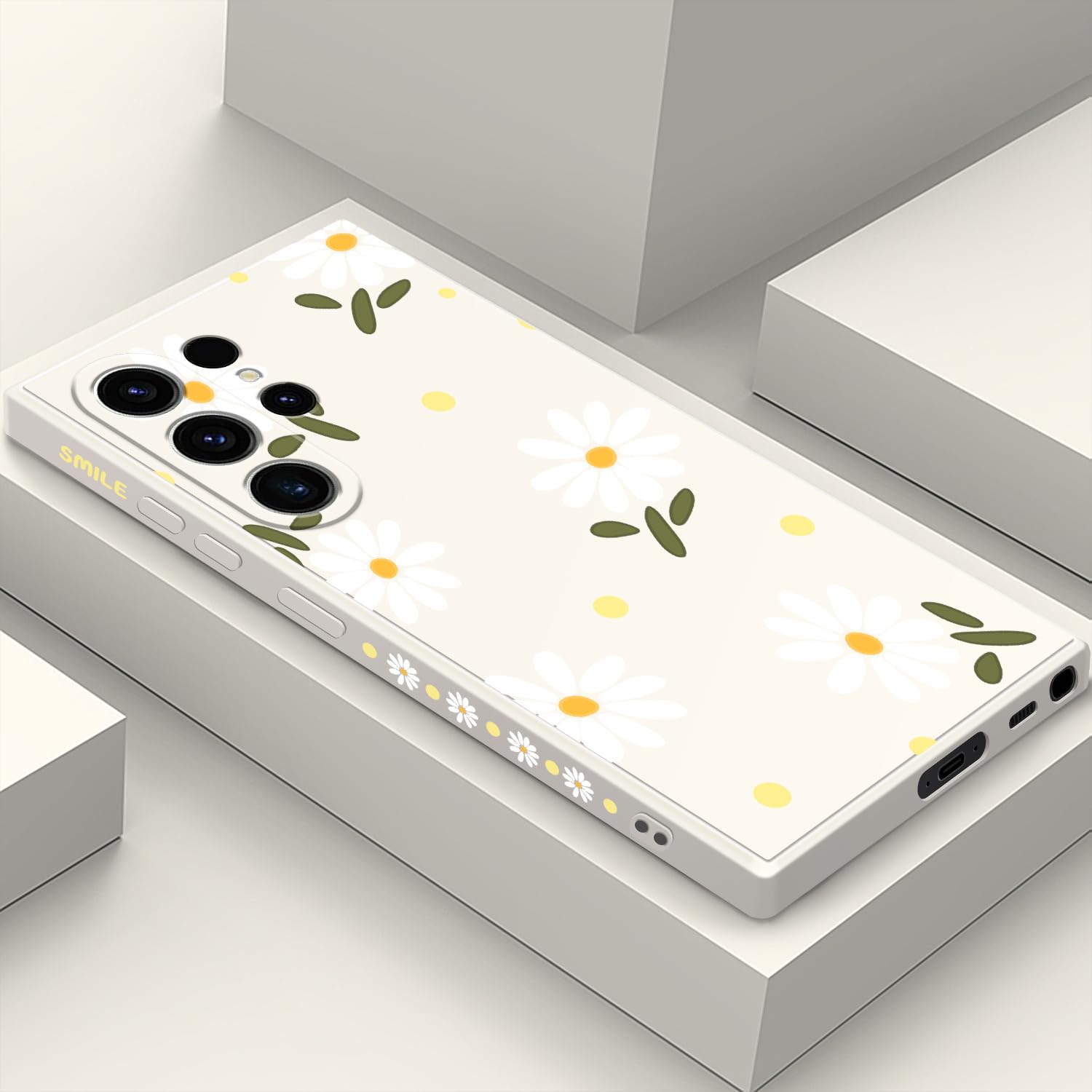LEECG for Samsung Galaxy S23 Ultra Case, for Galaxy S23 Ultra Case Flowers Butterfly Anti Slip Shockproof Flexibility Soft Silicone Protector Phone for Samsung Galaxy S23 Ultra Case-Daisy White
