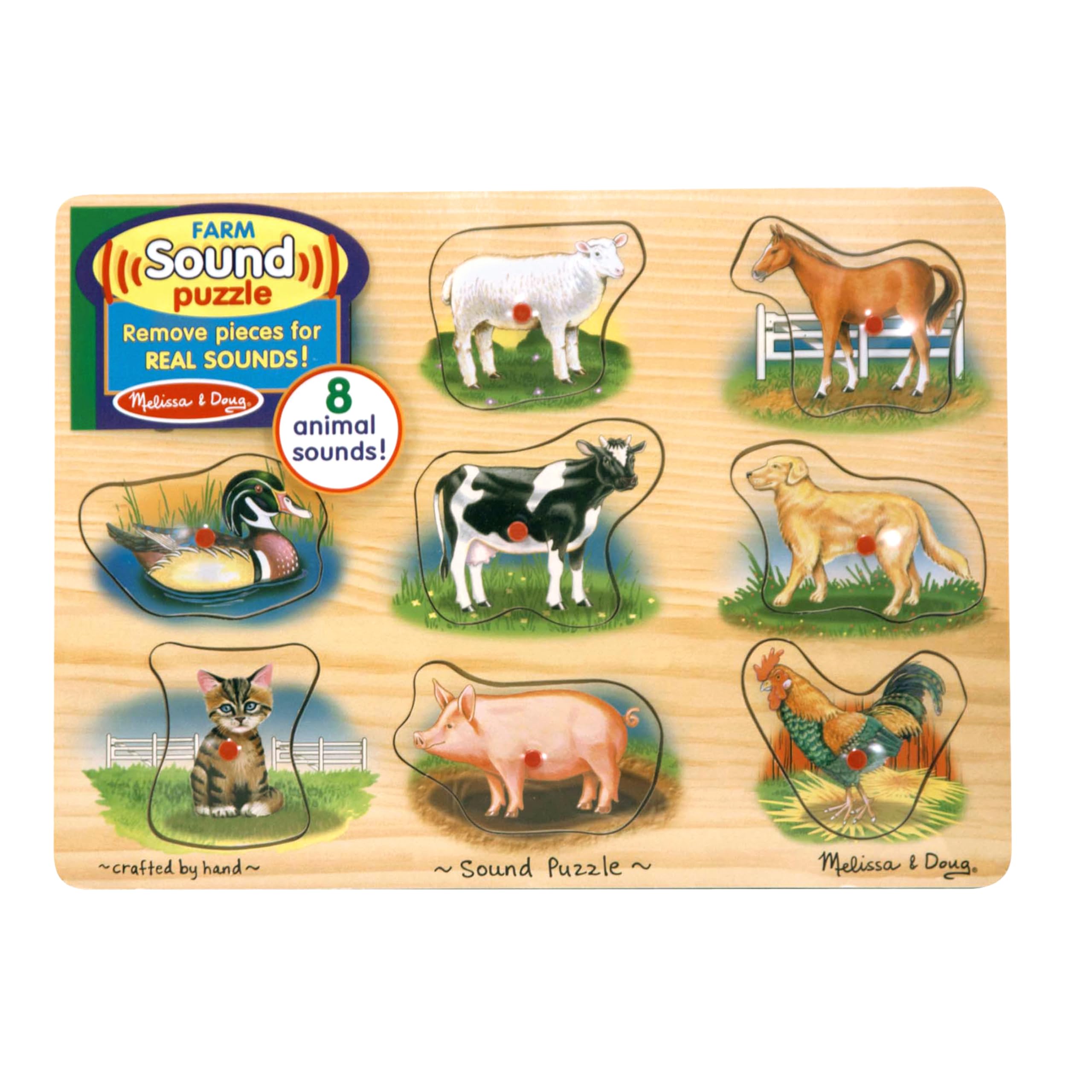 Melissa & Doug Farm Sound Puzzle - Wooden Peg Puzzle With Sound Effects (9 pcs)