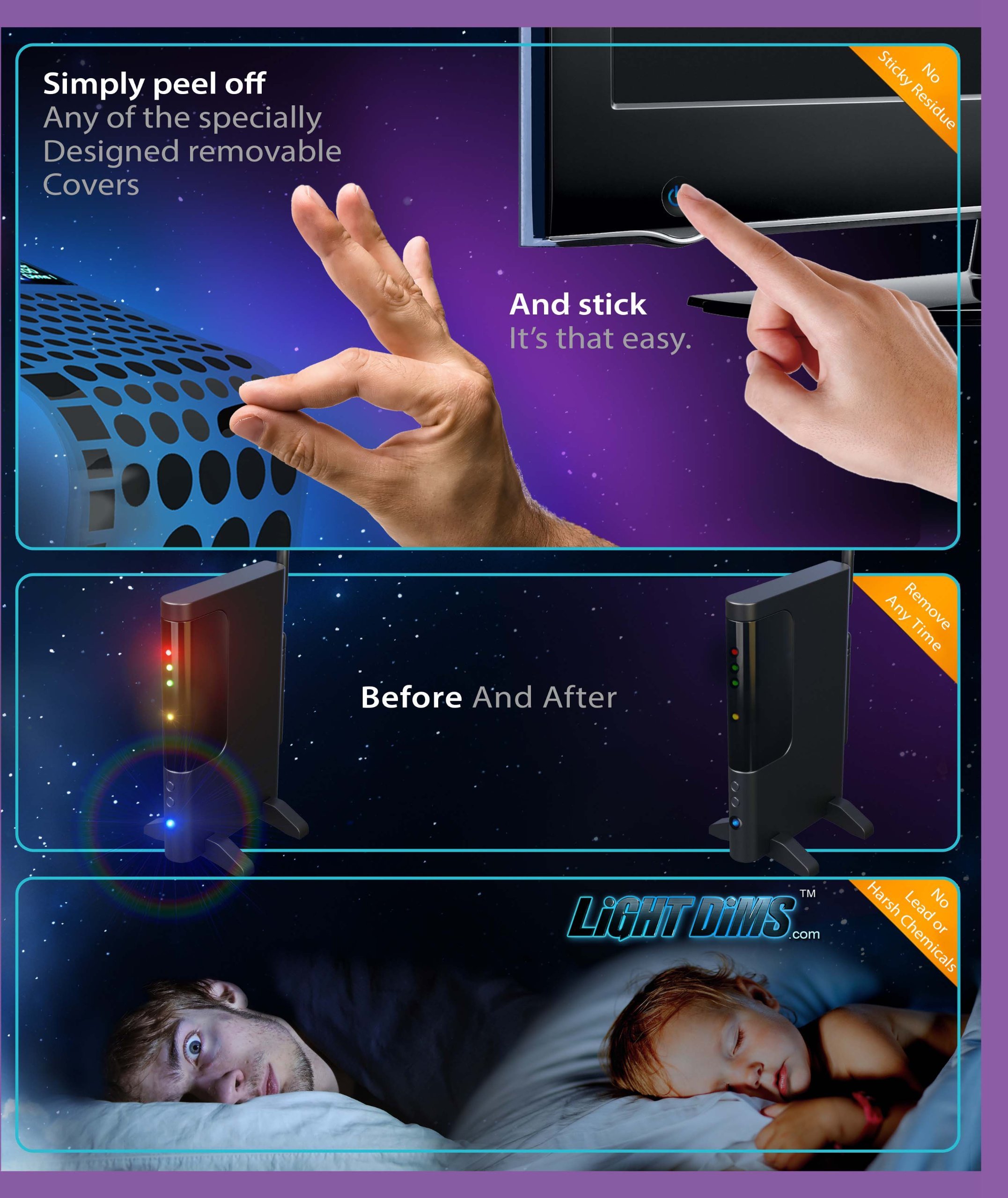 LIGHTDIMS Original Strength - Light Dimming LED Covers/Light Dimming Sheets for Routers, Electronics and Appliances and More. Dims 50-80% of Light, in Retail Packaging (1 Sheet).