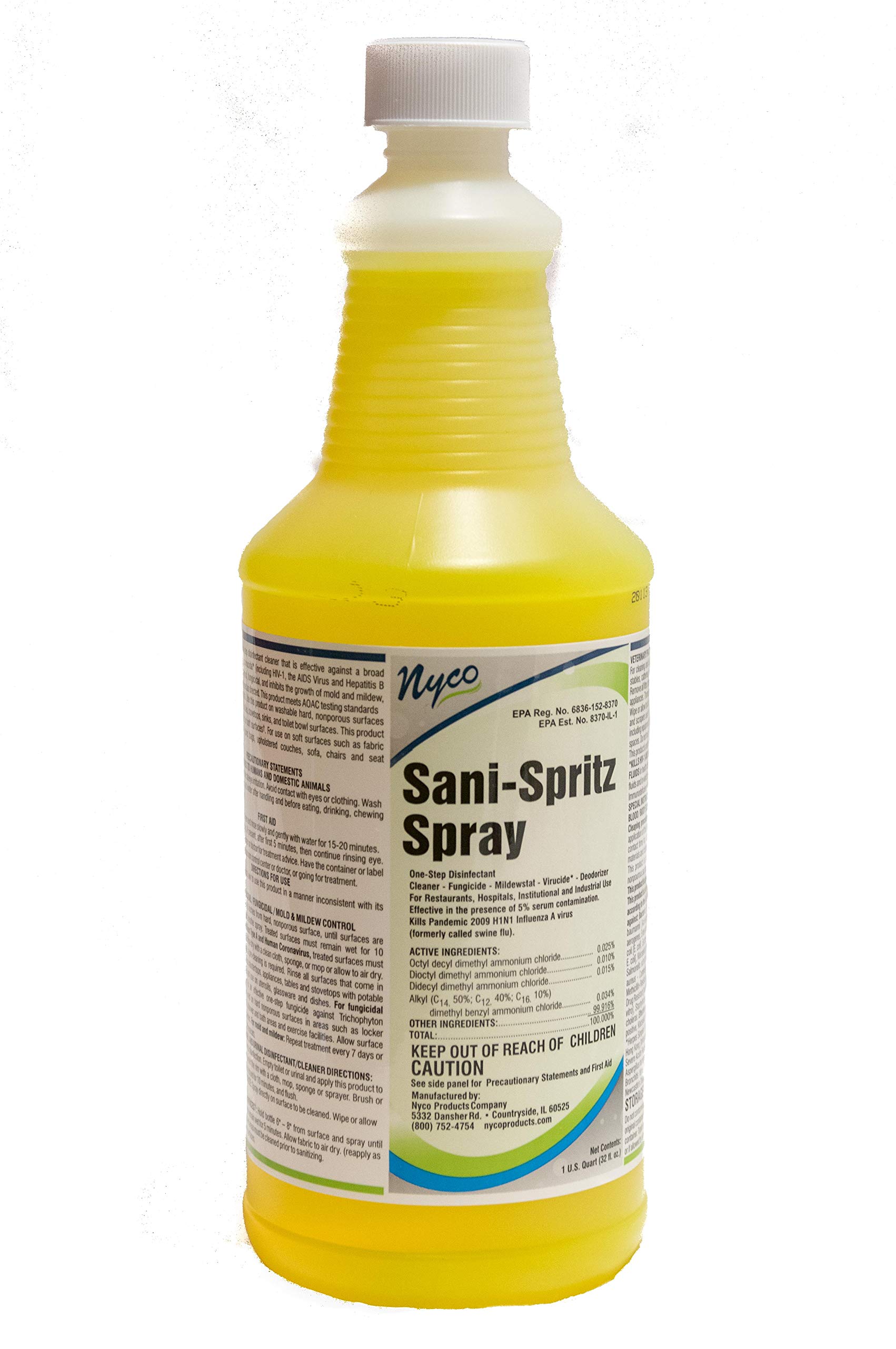Nyco Sani-Spritz Spray - 32 oz RTU Spray Bottles - Case of 12 (sprayers not included) - Disinfectant - Cleaner - Mildewstat - Deodorizer - One-Step Disinfectant Cleaner