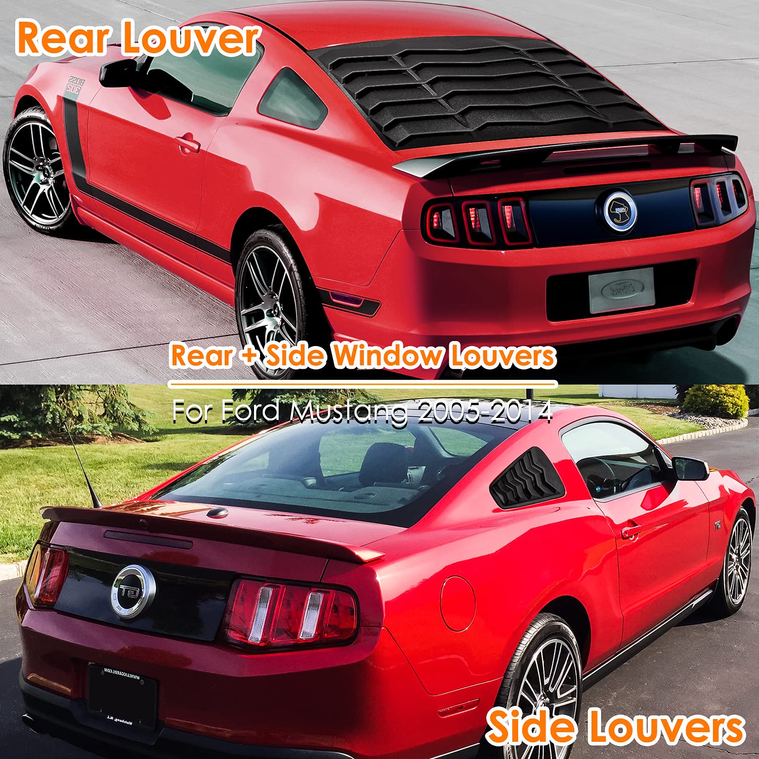 Rear + Side Window Louvers Fit for Ford Mustang 2005-2014 Scoop Sun Shade Windshield Covers GT Lambo Style Fit All Weather (Gloss Black)