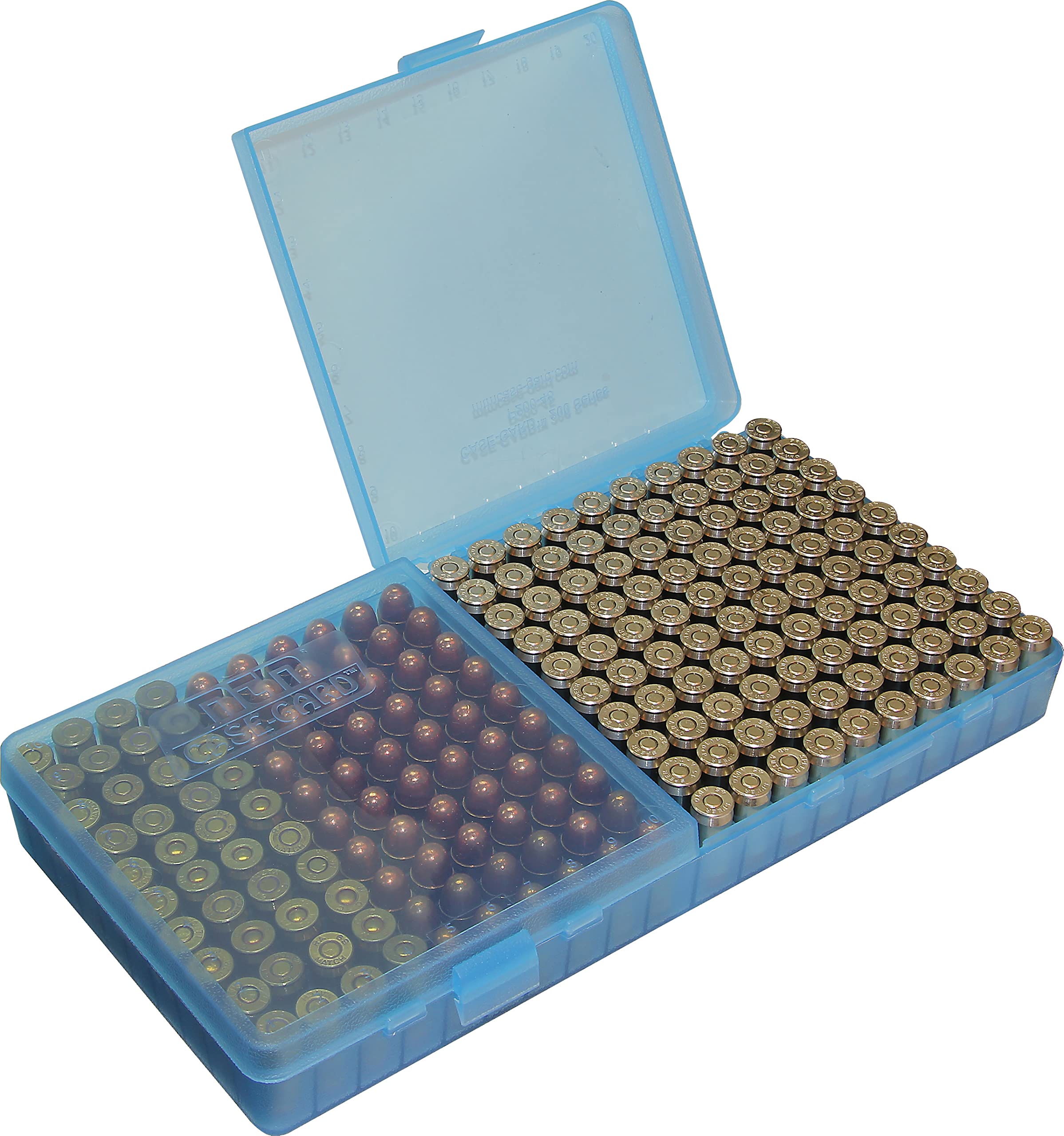 MTM Case-Gard P-200 Series Flip Top Handgun Ammo Box .45 ACP/.40 S&W and Similar Rounds Holds 200 Rounds Clear Blue