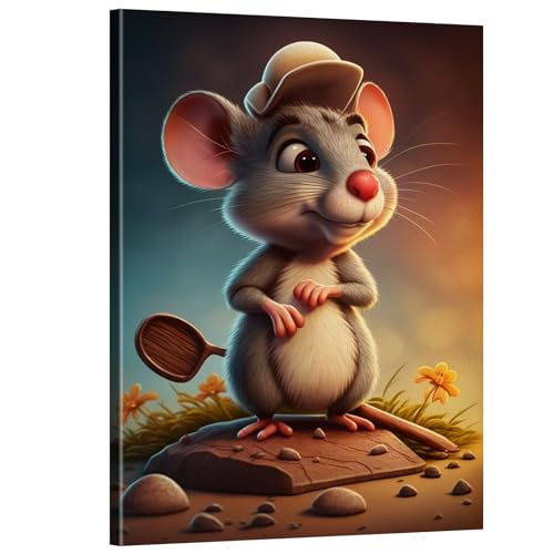 Living Room Wall Art Canvas Decor - Abstract Art Painting Canvas Print Cartoon Mouse Artwork Unframed Home Office Decor, Large Modern Dining Room Kitchen Decor 24x24 inches