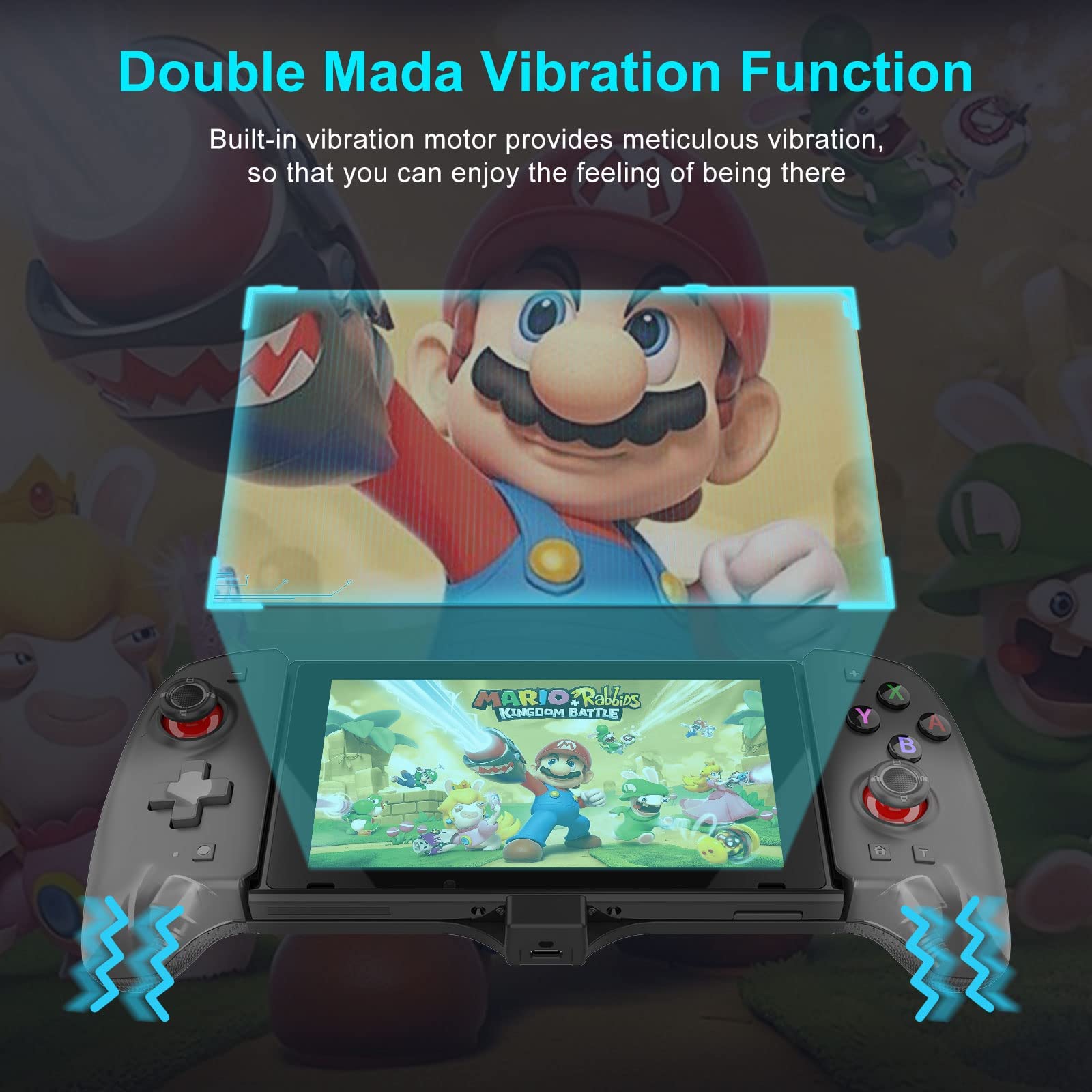 Nintendo Switch Controller for Handheld Mode, Hand Grip for Switch/Switch OLED with Turbo Button,6-Axis Gyro,Dual Motor Vibration, Back Button Mapping,PD Fast Charge